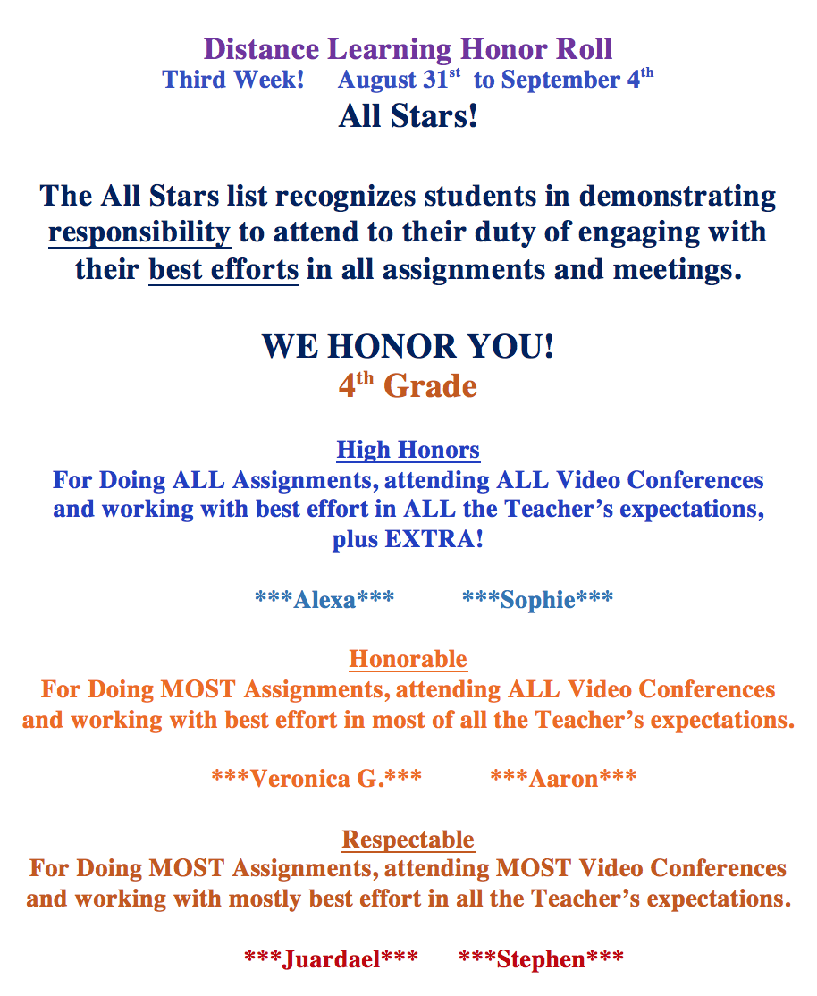 Honor Roll Week 3 All-Stars