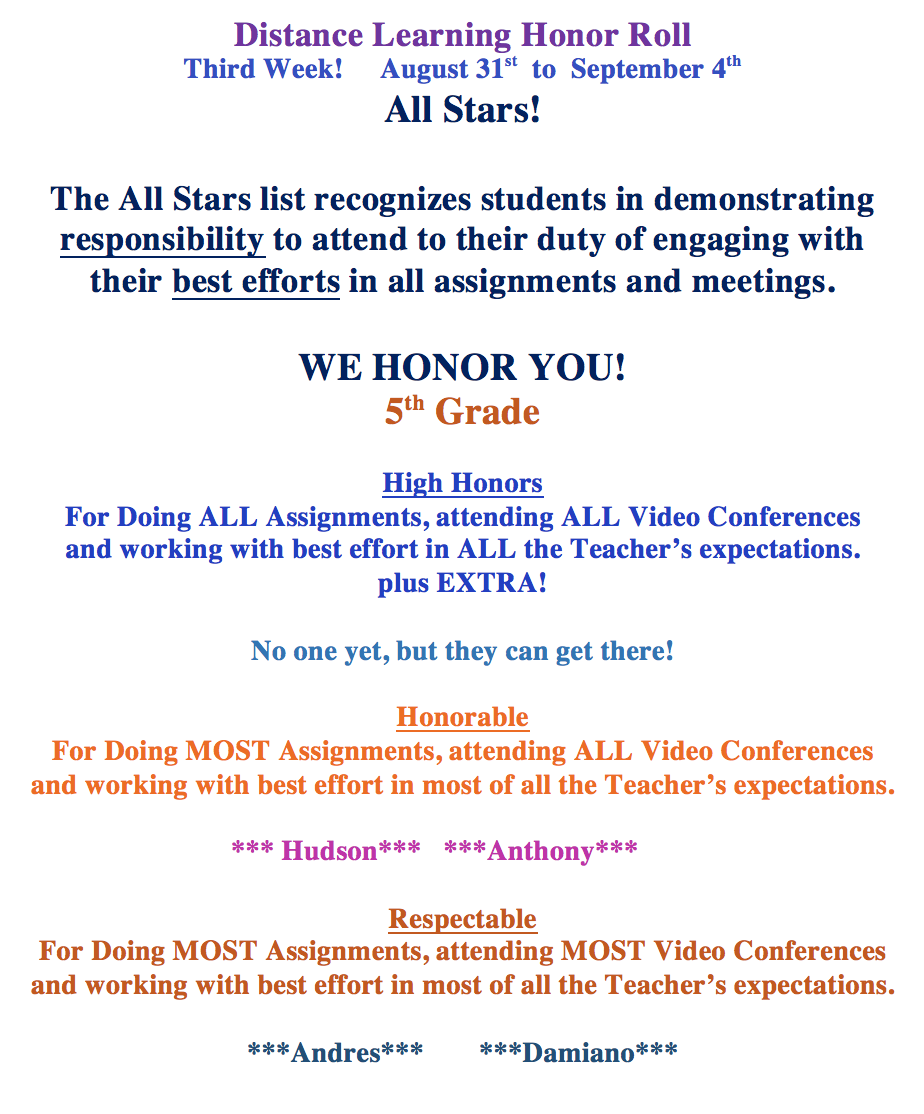 Honor Roll Week 3 All-Stars